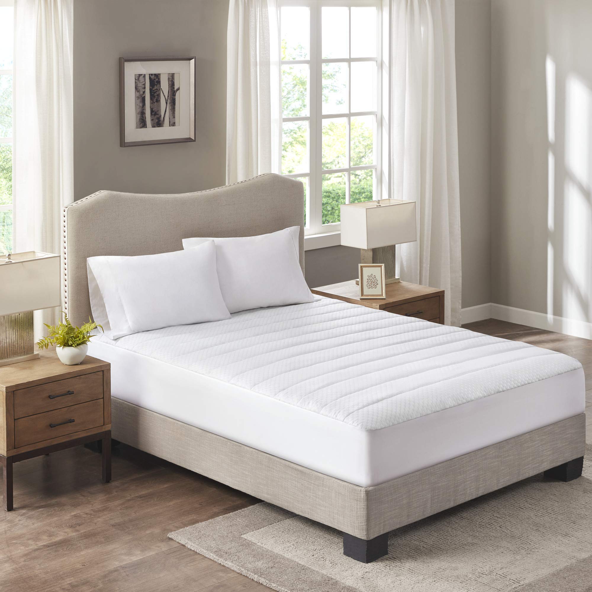 Sleep Philosophy Cooling Waterproof Mattress Pad Cover-Channel Quilted Top Breathable Bed Protector All Around Elastic Deep Pocket Fits Up to 18 Inch, King, White, BASI16-0570