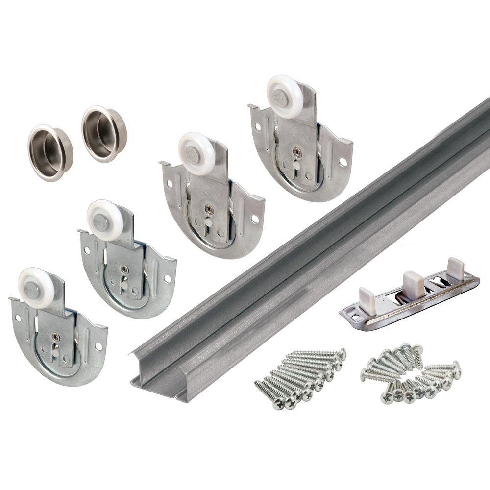Prime-Line 163592 By-Pass Closet Track Kit, 96in, 2-Door, Brass-Plated Pulls, Adjustable (1 Kit)