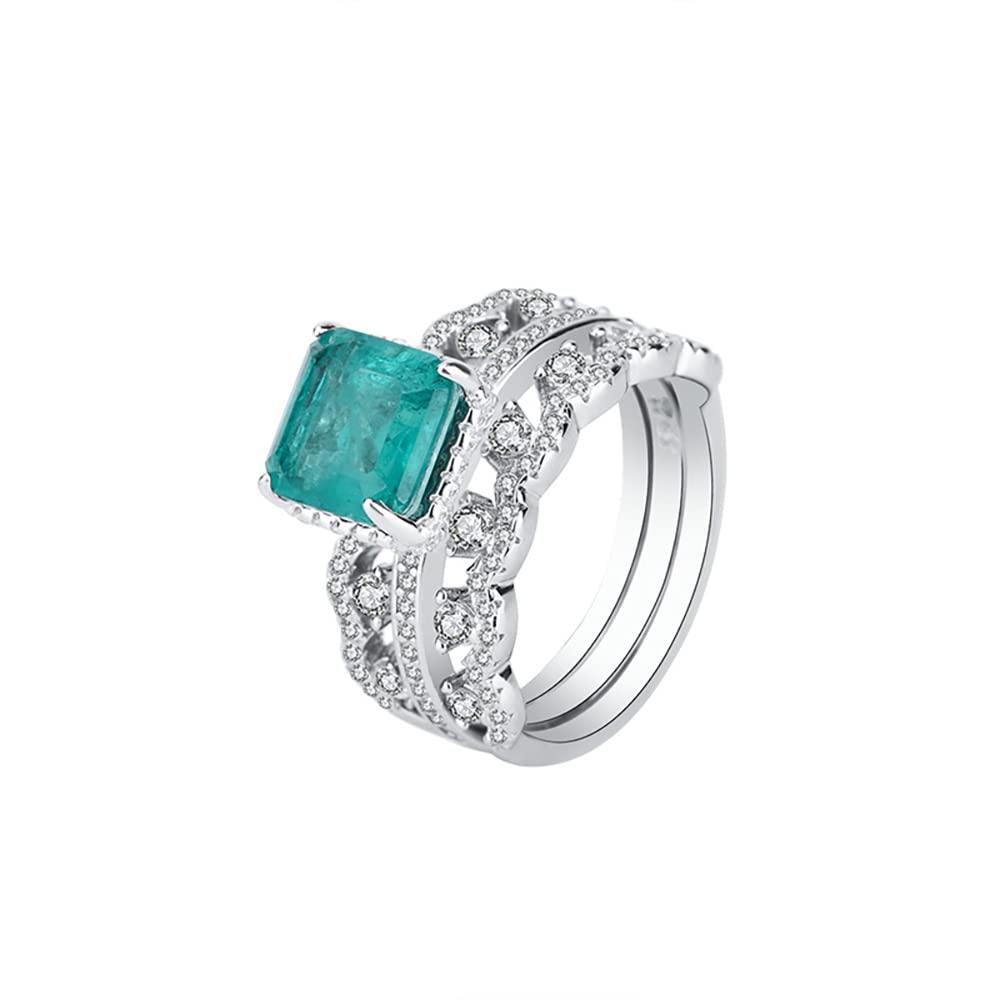 Women's Wedding Engagement Ring Jewelry S925 Silver Ring Artificial Green Emerald Closed Ring Main Stone 8 * 8 with Gift Box (S925 Silver 8)
