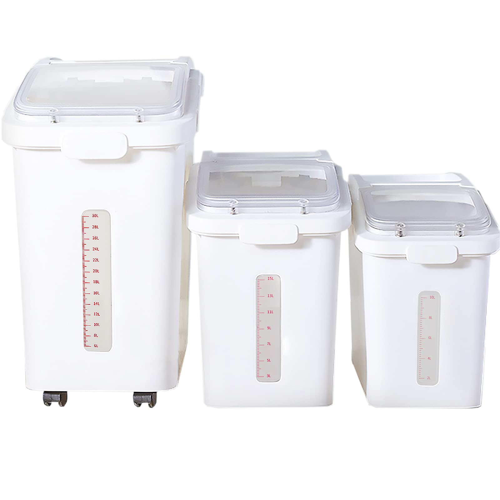VEVOR Ingredient Storage Bin, 11.4+5.8+3.4 Gal Capacity Shelf Ingredient Bin, 500 Cup Flour Bins on Wheels Commercial Prosave Ingredient Bin with Lid and Scoop Rice Bin for Kitchen White