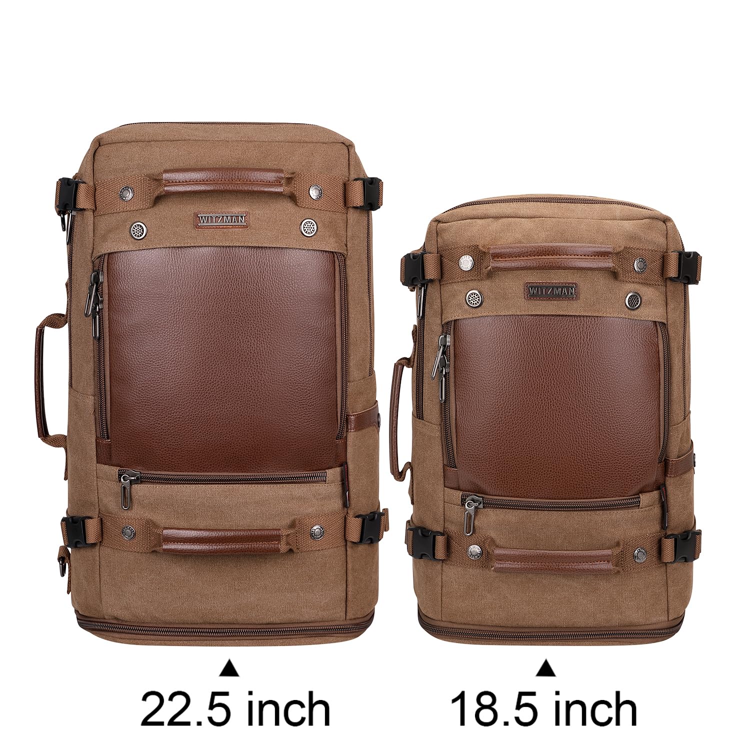 WITZMAN Travel Backpack for Men Women Carry on Luggage Backpack Canvas Rucksack Duffel bag with Shoe Compartment(A2020BROWN)