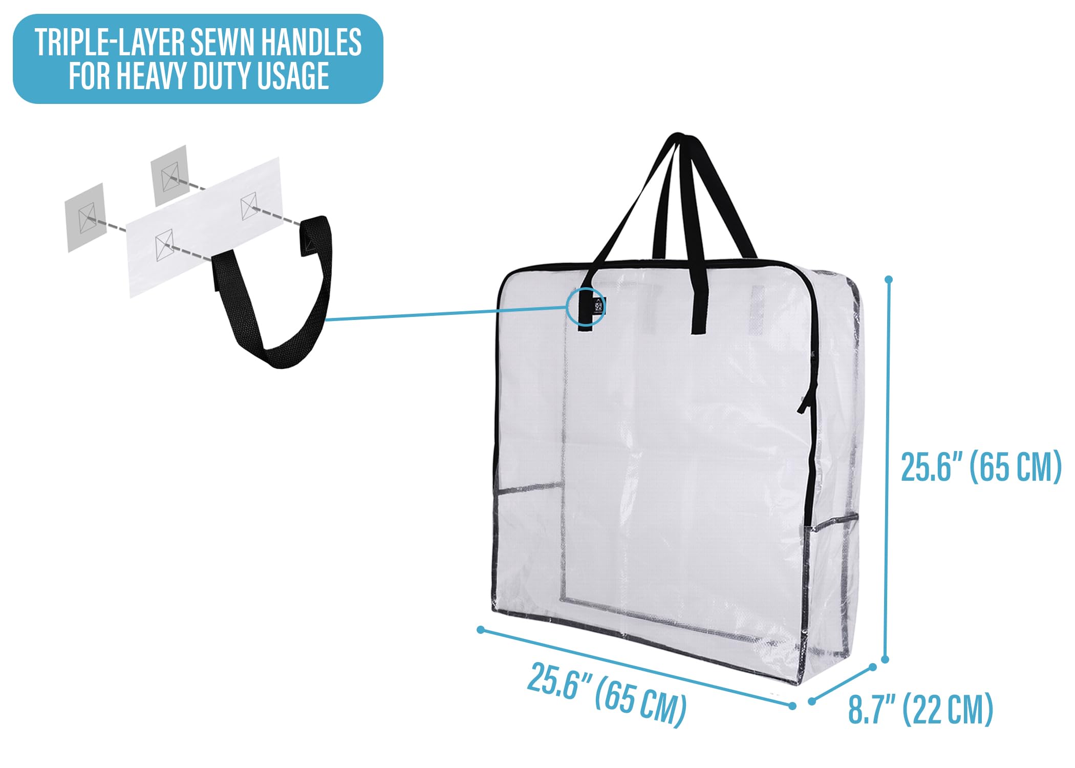 VENO 5 Pack Moving Bags, Wreath Storage Bag, Garland Container, Moving and Packing Supplies for College. Moving Boxes Alternative, Under the Bed Storage, Storage Bags for Comforter (Clear, 5 Pack)