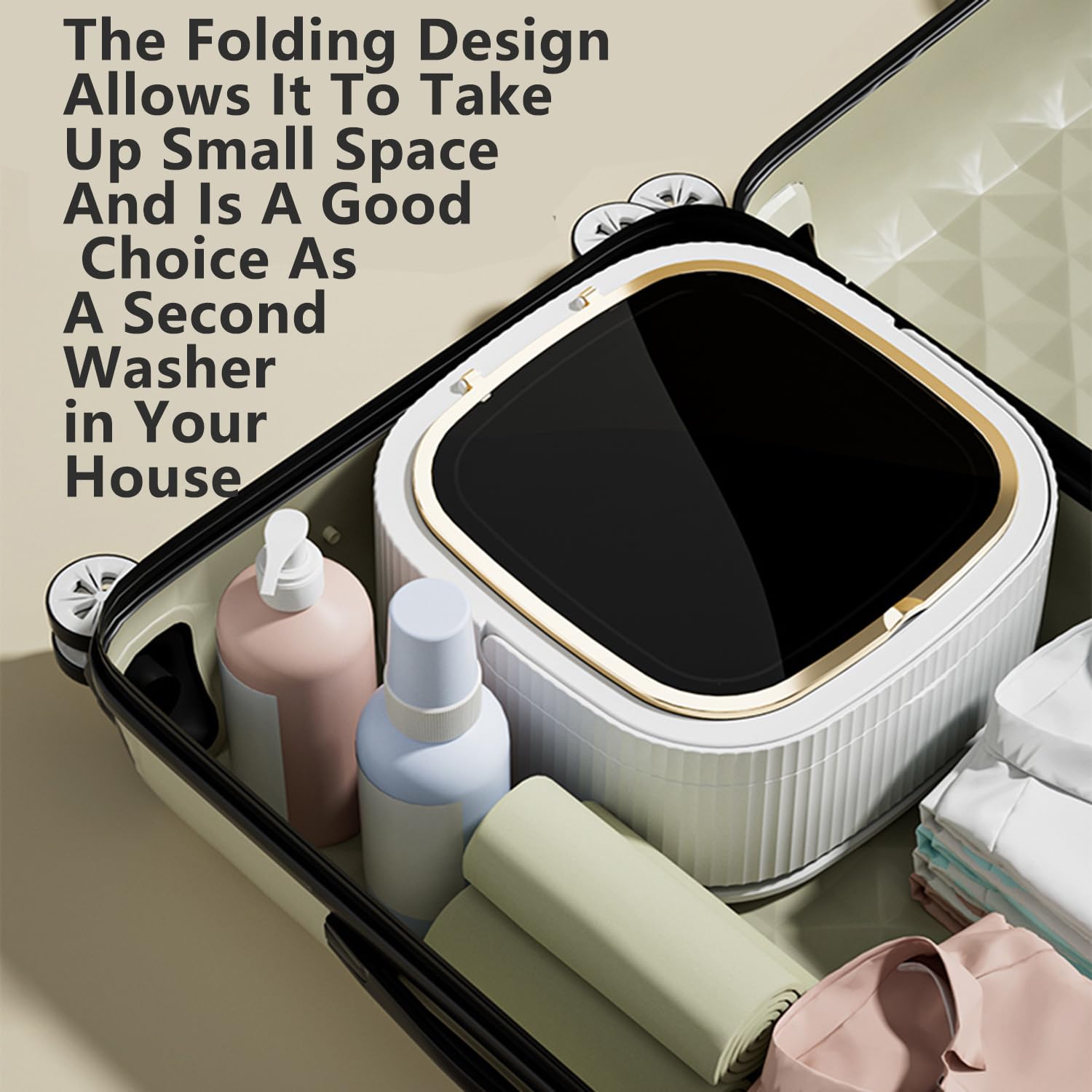 Portable Washing Machine With Drain Basket, 11L Mini Folding Washing Machine, Mini Portable Washer and Dryer for Apartments, Dorm, Camping, RV, Travel (White-PP)