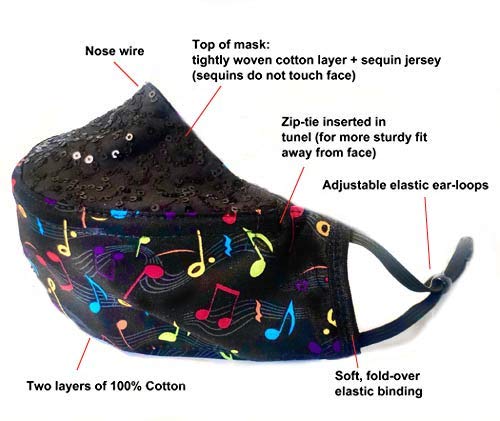 Singer's Mask (Black with Multi-color Music Notes)