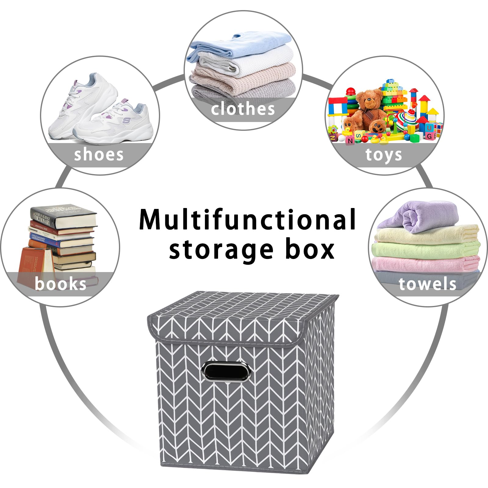 Yunkeeper Collapsible Storage Bins with Lids,Fabric Cube Storage Organizer With Handles,For Clothes Storage,Home, Nursery,Closet Office Basket,3 Pack,(Gray Wave