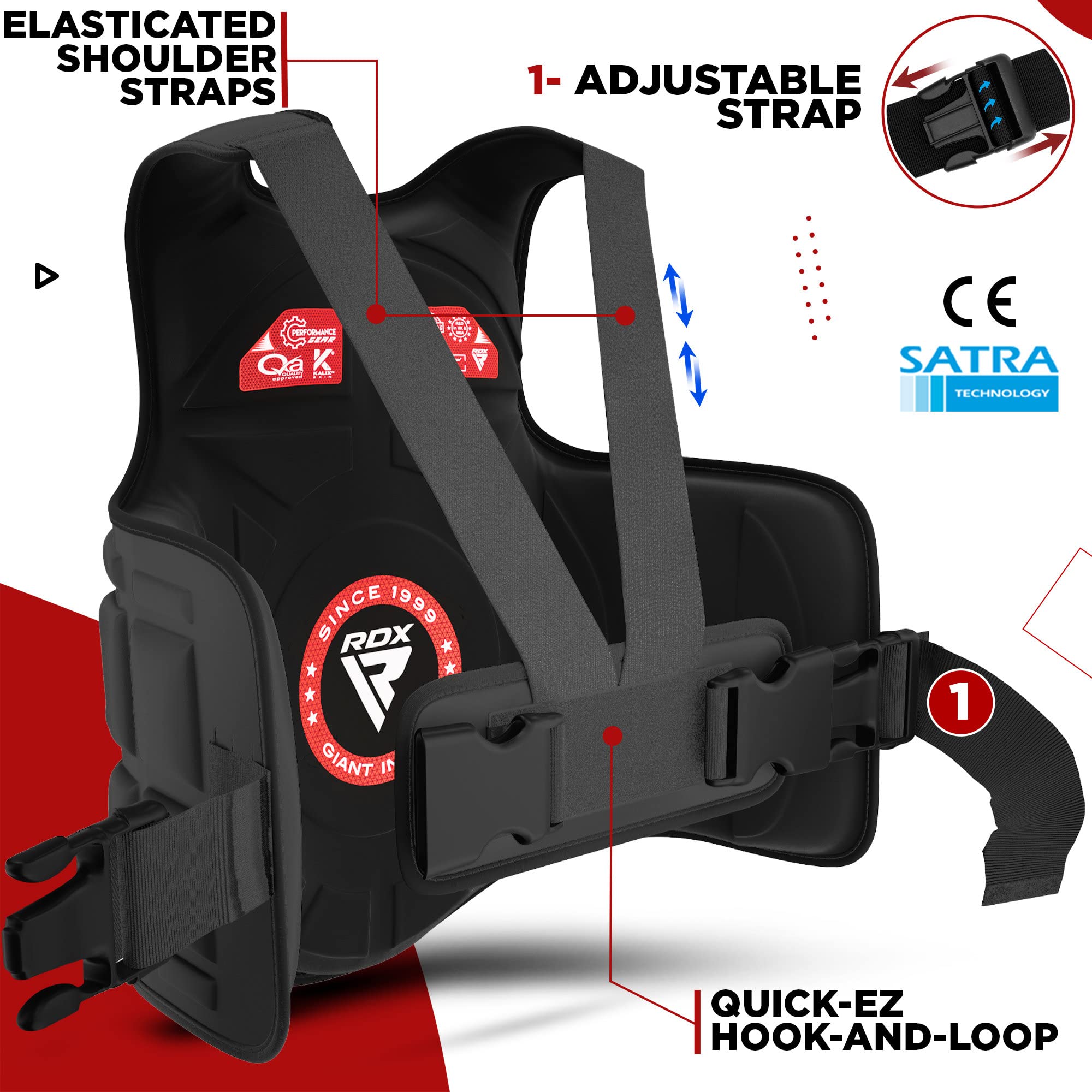 RDX Boxing Body Protector, MMA Kickboxing Muay Thai Chest Guard, SATRA Approved, Sparring Training Heavy Punching, Adjustable Strike Shield, Martial Arts Upper Body Ribs Protection Pad, Taekwondo Vest