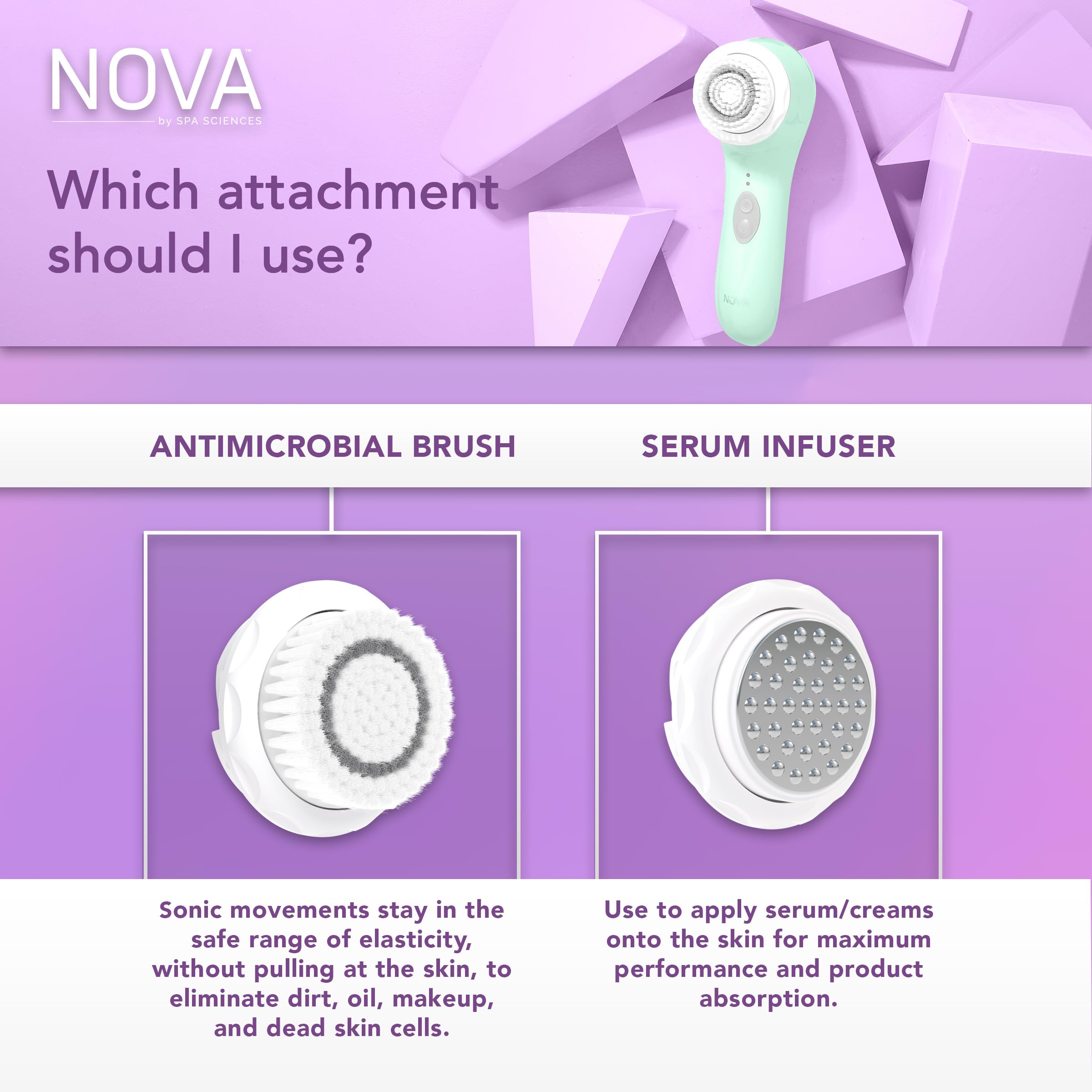 Spa Sciences - NOVA - Sonic Cleansing Brush with Bristles & Infusion System β Anti-Aging Facial Exfoliating, Waterproof, and USB Rechargeable