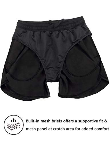 XIEERDUO Women's 5'' Athletic Running Shorts with Mesh Liner Zipper Pockets Gym Workout Training Quick Dry Black XS