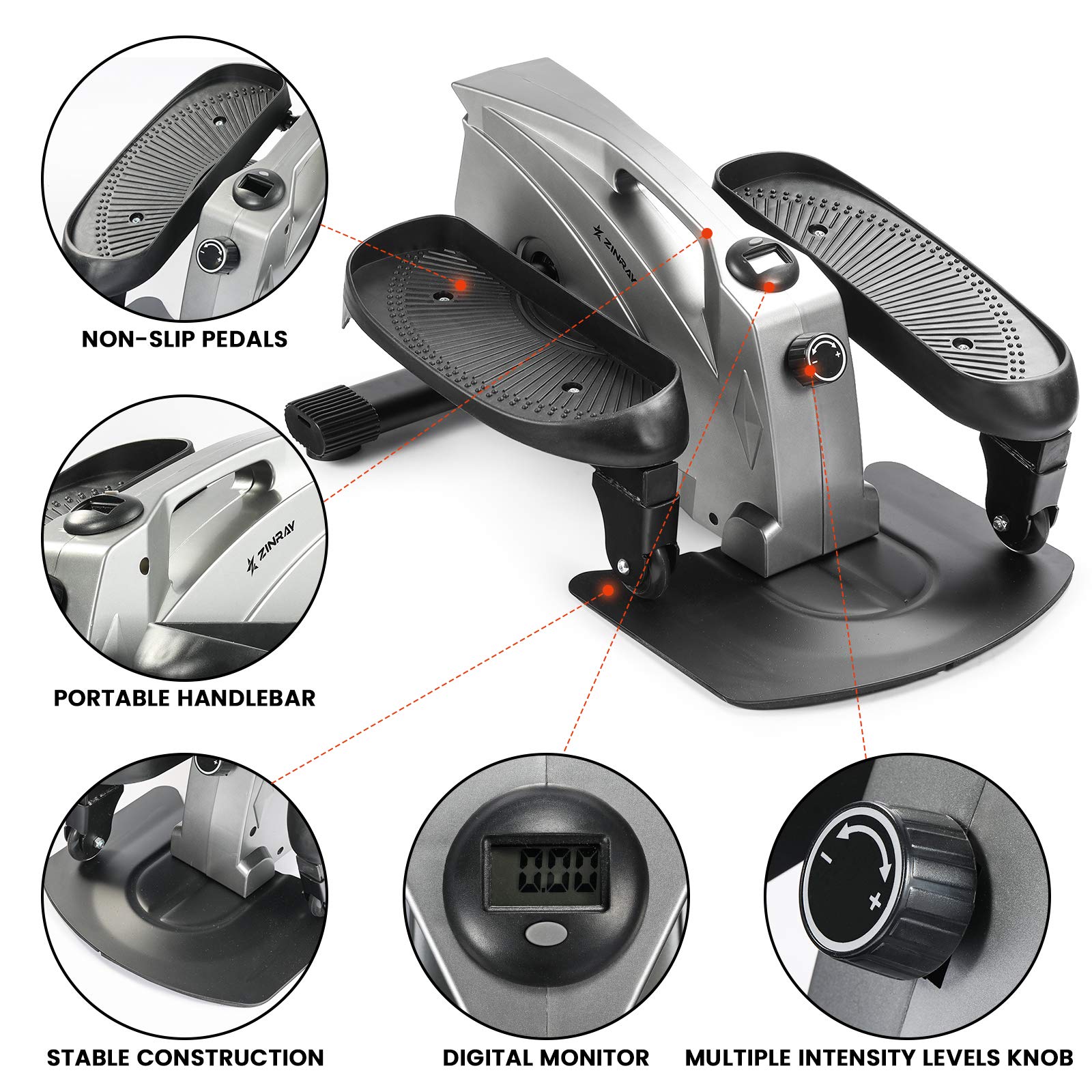 ZINRAY Under Desk Elliptical Machine, Seated/Stand Up Mini Elliptical for Home or Office