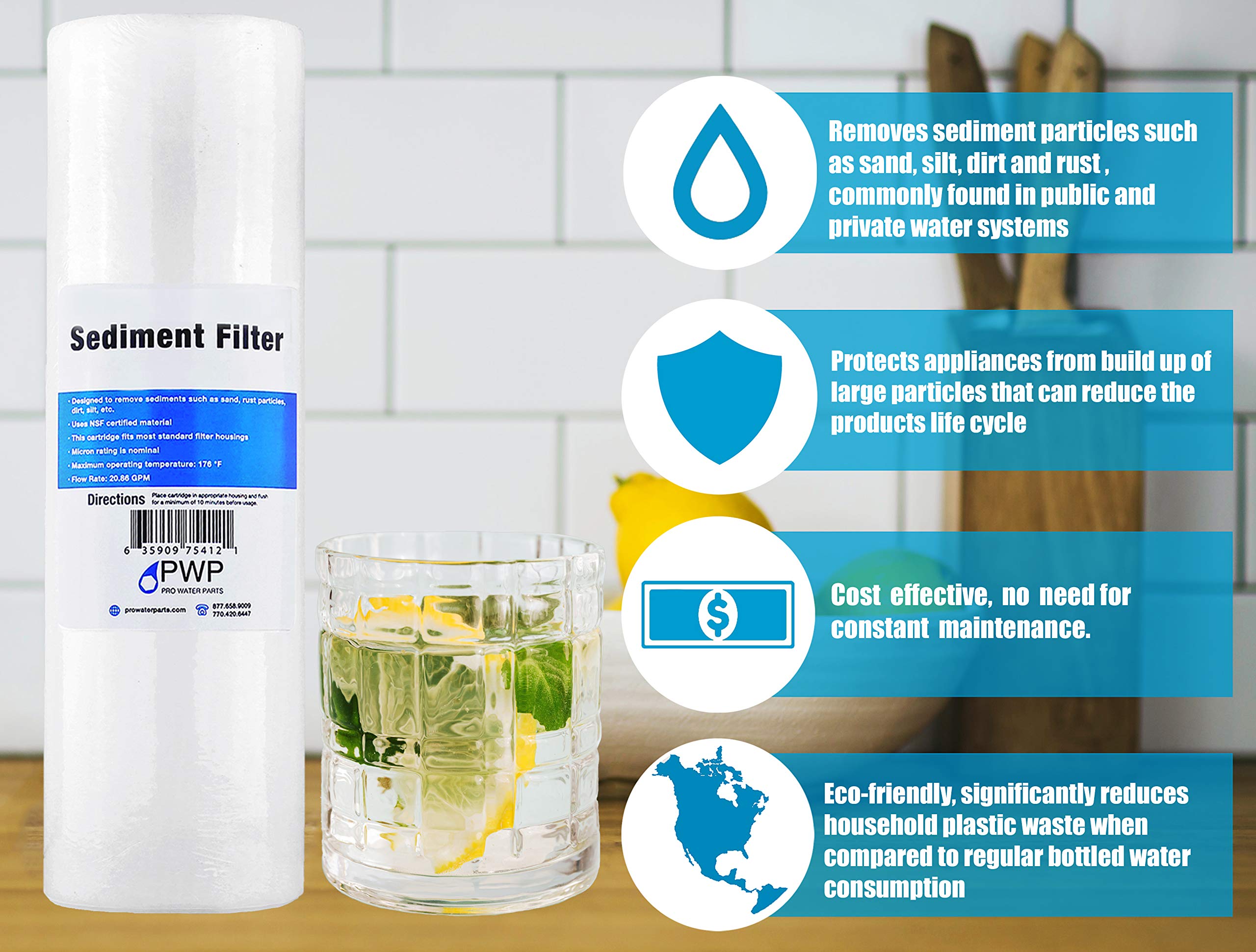 Sediment Melt Blown Water Filter Cartridge Standard 2.5x10" 5 Micron 2 Pack