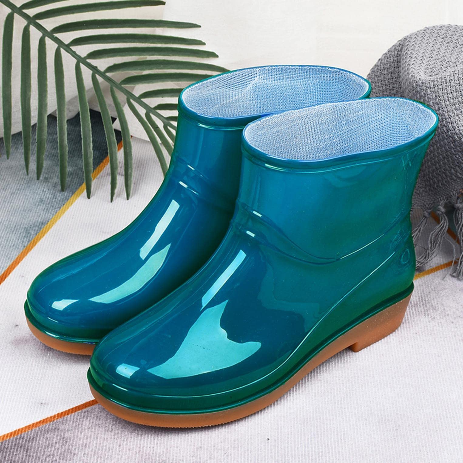 Xudanell Womens Boots Summer Rain Boots Rubber Sole Waterproof Water Shoes Ankle Boots No Heel Rainy Flat Booties for Women Blue