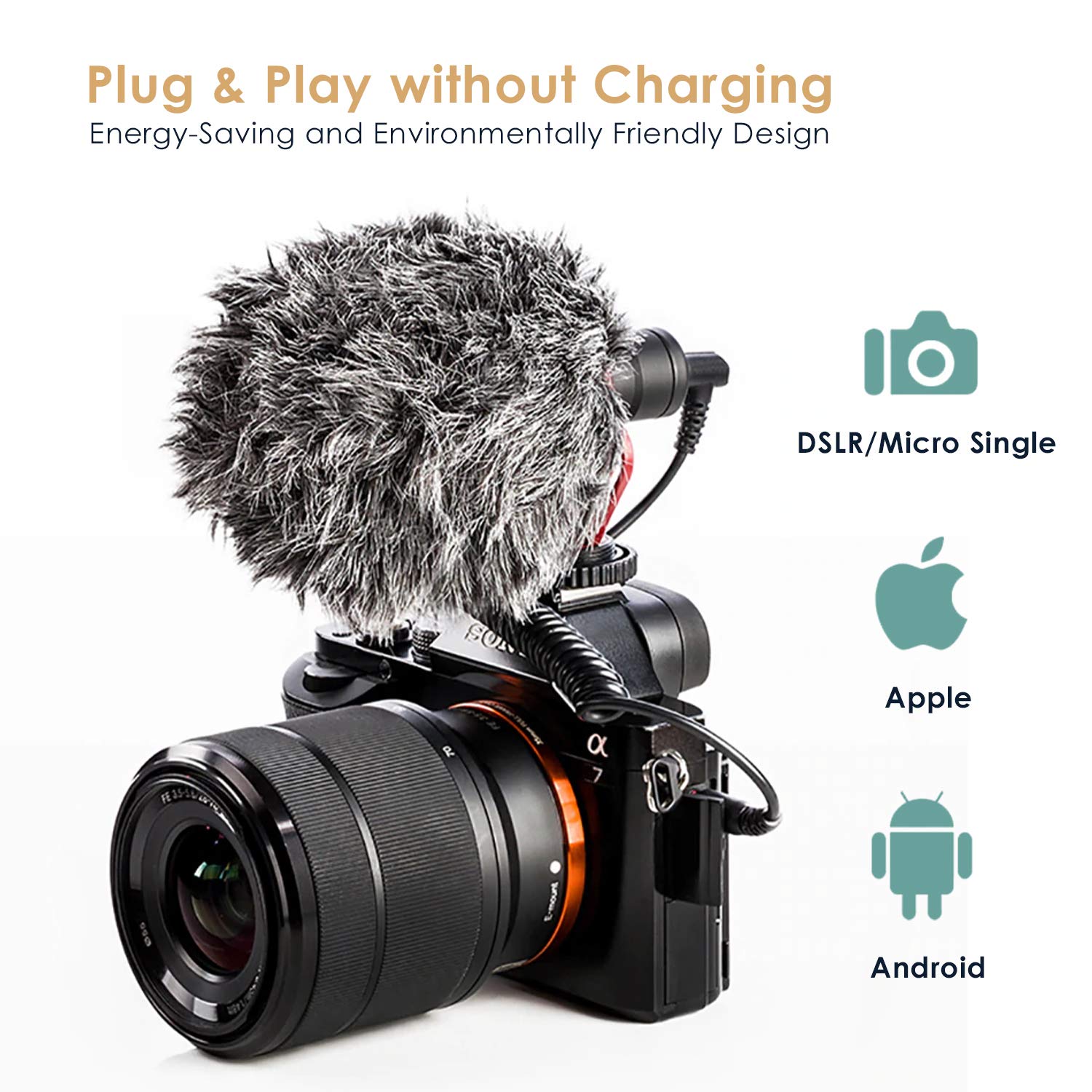 VEYDA VD-SG1 Shotgun Mic for Mirrorless/DSLR Camera Works with iPhone and Android Smartphones Microphone Compatible with Canon EOS, Nikon, and Sony Includes Shock Mount & Deadcat Windscreen