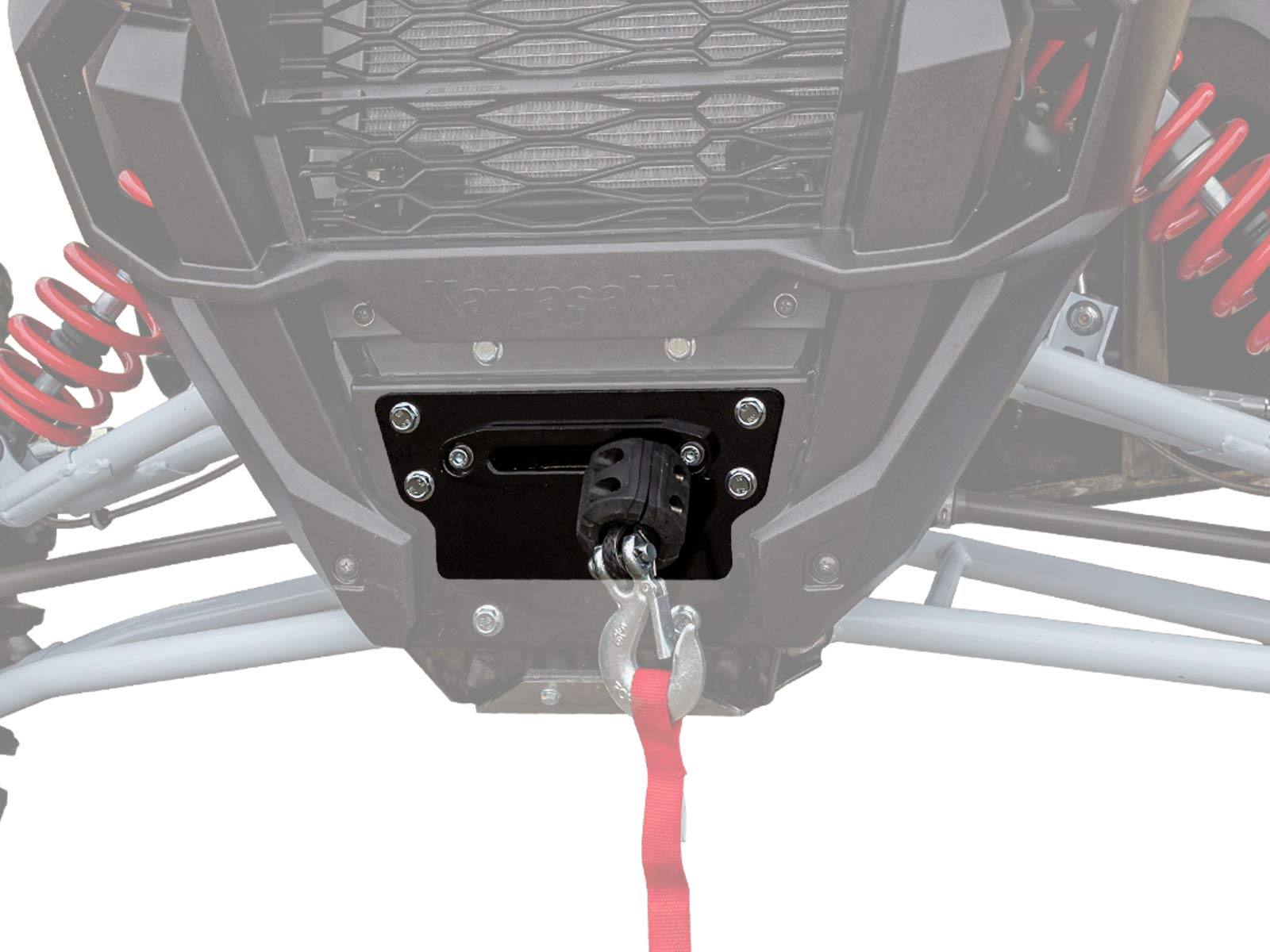 SuperATV 4500 lb Black Ops UTV Winch with Heavy Duty Winch Mounting Plate for 2020+ Kawasaki Teryx KRX 1000 | Complete Winch & Winch Mounting Kit Ready for Install | 50' Synthetic UTV Winch Rope