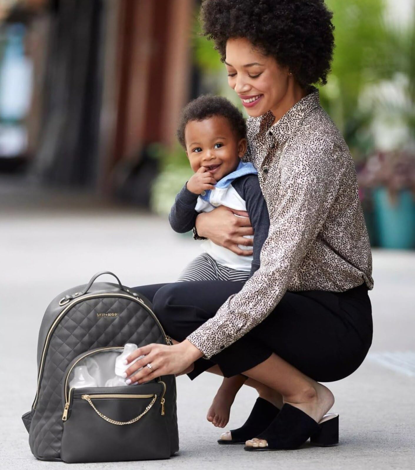 Skip Hop Diaper Bag: Linx Luxury Quilted Vegan Leather with Changing Pad & Stroller Attachment, Black