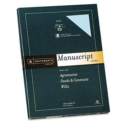 Southworth 41SM - 25% Cotton Fine Manuscript Covers, 30 lbs., 9 x 12-1/2, Blue, 100/Box-SOU41SM