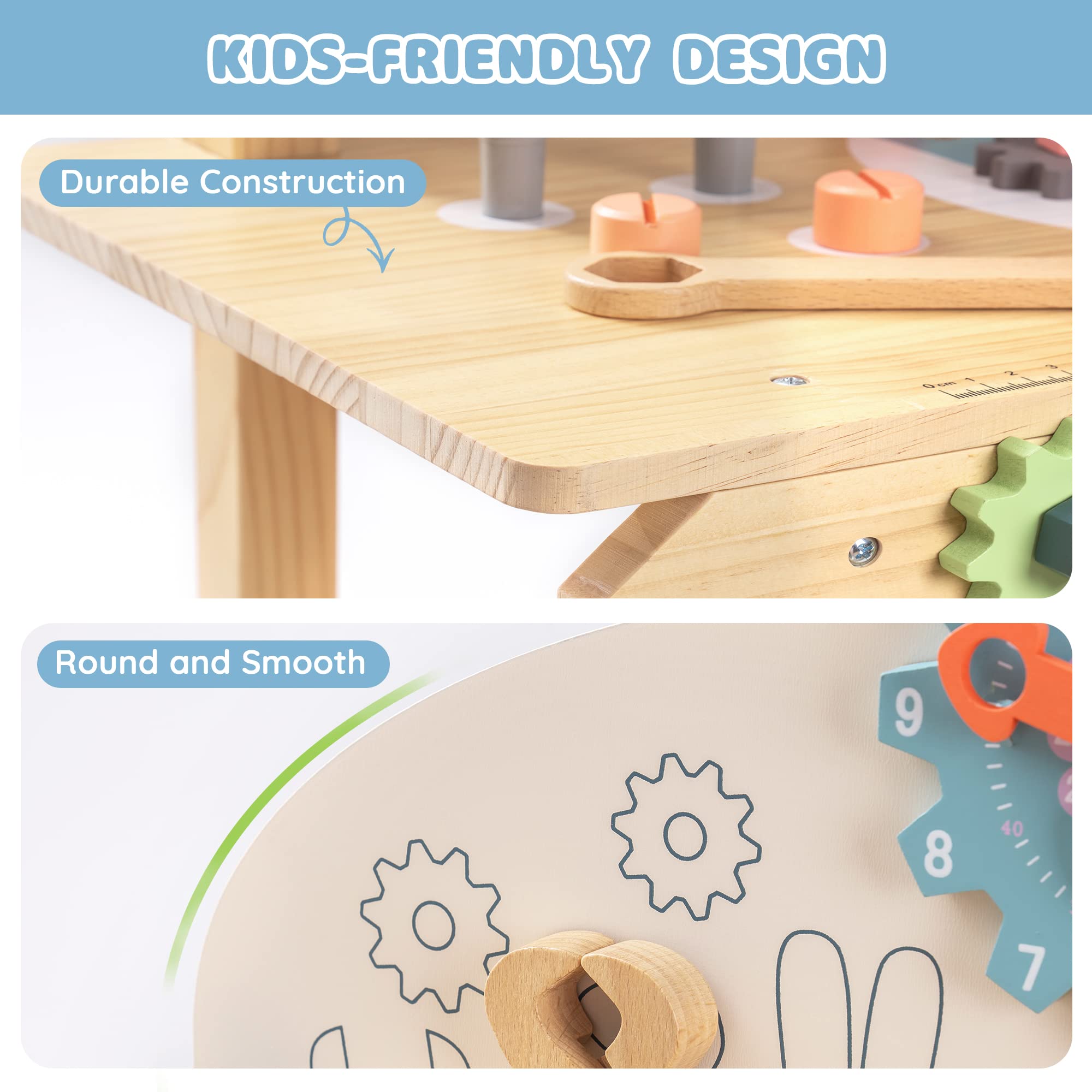 ROBOTIME Kids Tool Bench Set- Large Wooden Work Bench Construction Toys, Workshop w/Kid Toys Tool Set (41 Pieces) for Toddlers Boys Girls Age 3 4 5 6 7