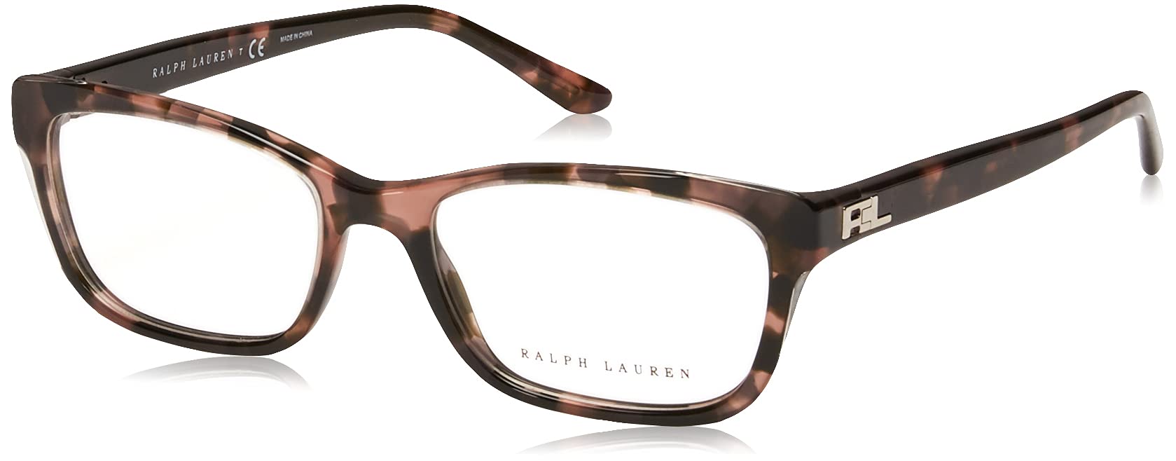 Ralph by Ralph Lauren Women's RL6169 Rectangular Prescription Eyeglass Frames, Top Transparent/Pink Havana/Demo Lens, 53 mm