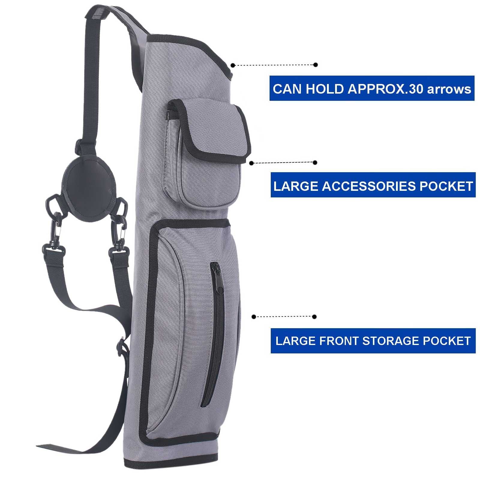 Syansju Archery Back Arrow Quiver, Canvas Arrow Holder, Shoulder Hanged Adjustable Quiver for Arrows, Archery Quiver with Front Pockets (Gray)