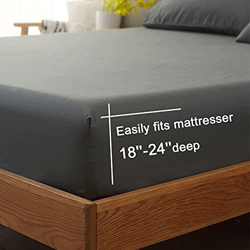 SONORO KATE Bed Sheet Set Super Soft Microfiber 1800 Thread Count Luxury Egyptian Sheets Fit 18-24 Inch Deep Pocket Mattress Wrinkle-4 Piece (Dark Grey, California King)