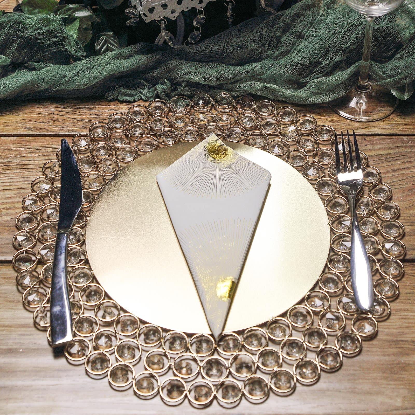 Tableclothsfactory 14" Rose Gold Wired Metal Charger Plate With 118 Acrylic Crystal Beads For Weddings Events