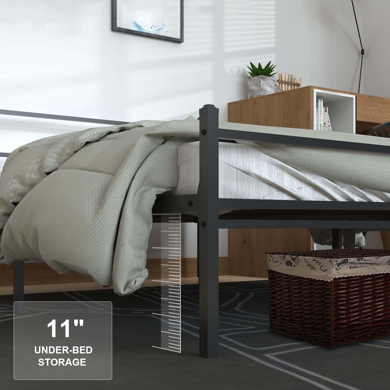 REGOSS Full Size Bed Frame with Headboard Easy Assemble Metal Platform Bed Base with Heavy Duty Support Mattress Foundation No Box Spring Needed, Under-Bed Storage
