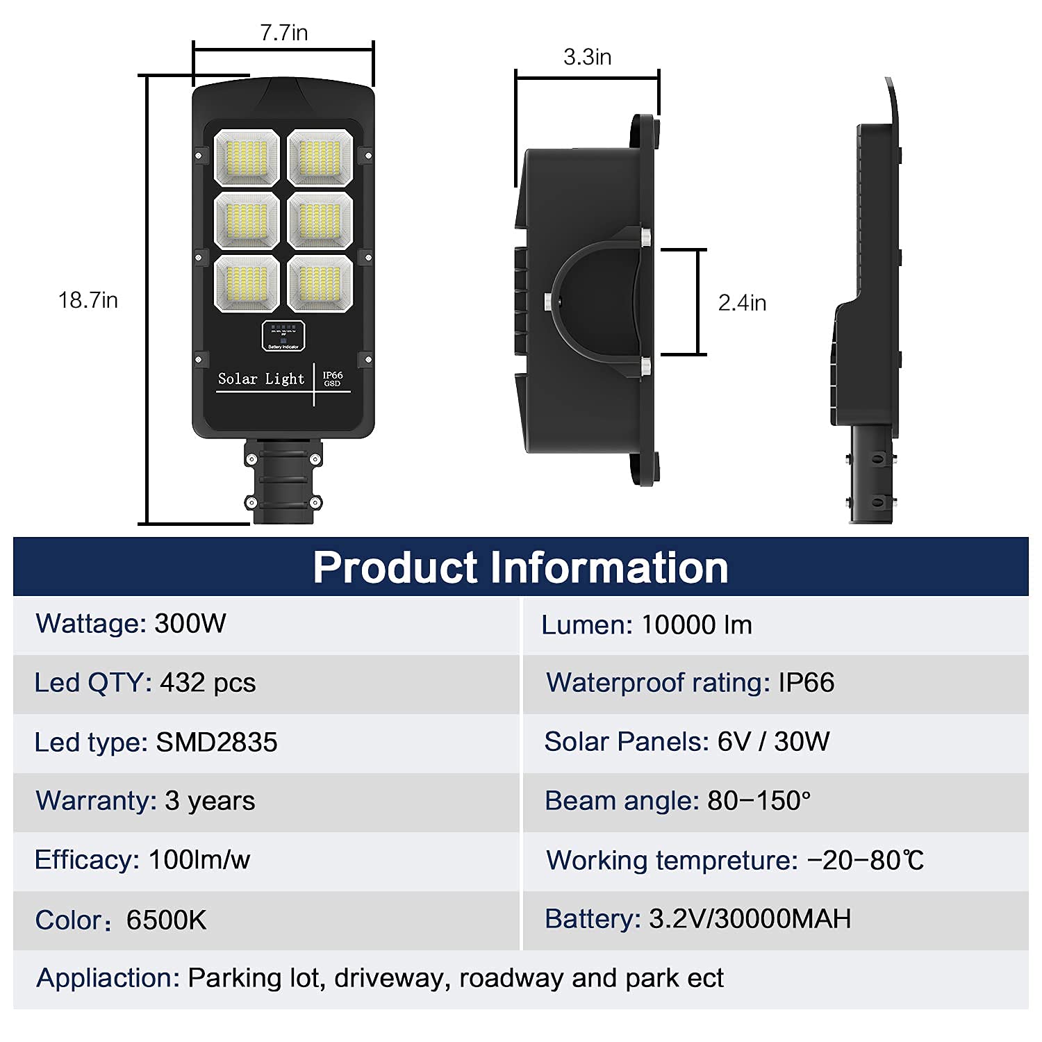 TENKOO 300W Solar Flood Street Light Outdoor, Motion Sensor Dusk to Dawn IP66 Waterproof Commercial Led Security Lights for Parking Lot Stadium Garden Pathway Garage (Bright White)