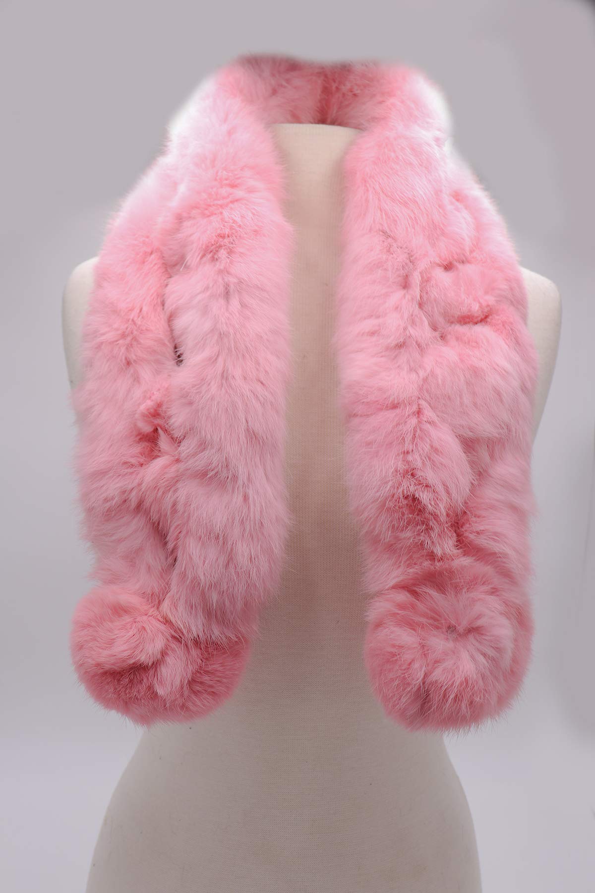 surell Long Rabbit Ball Scarf - Womens Neck Trim Scarf - Winter Collar Wrap (Light Pink)