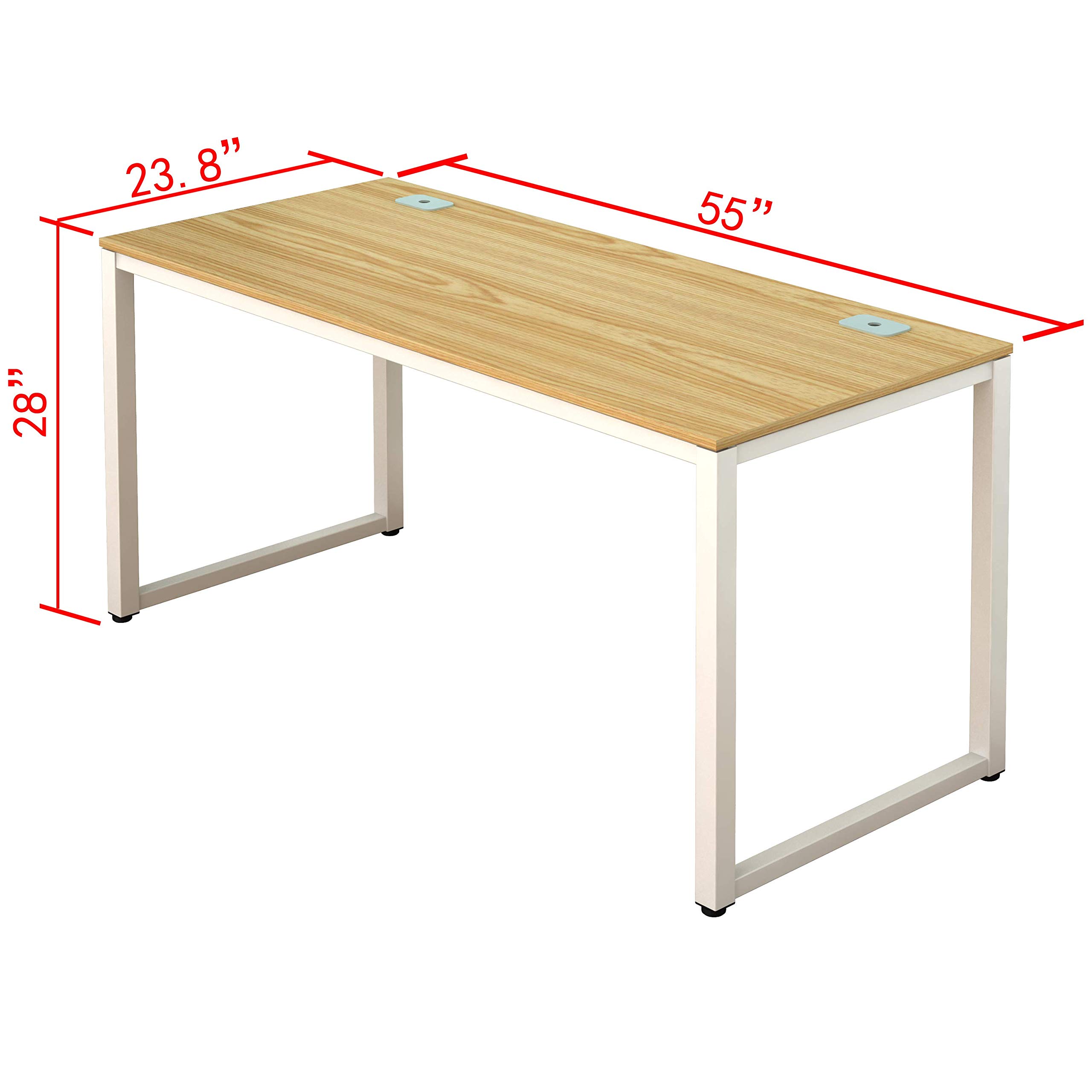 SHW Home Office 55-Inch Large Computer Desk, 24" Deep, White Frame with Oak Top