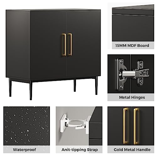 REHOOPEX Storage Buffet Cabinet, Accent Cabinet with Door, Modern Sideboard White Marble Pattern, Free Standing Cabinet, Wooden Gray Storage Cabinets for Bedroom, Kitchen, Office and Hallway