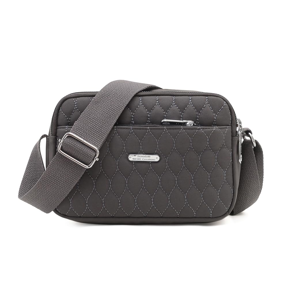 YANAIER Small Crossbody Bags Quilted Purse Mini Light Nylon Cell Phone Cross Body Wallet for Women Ladies Grey