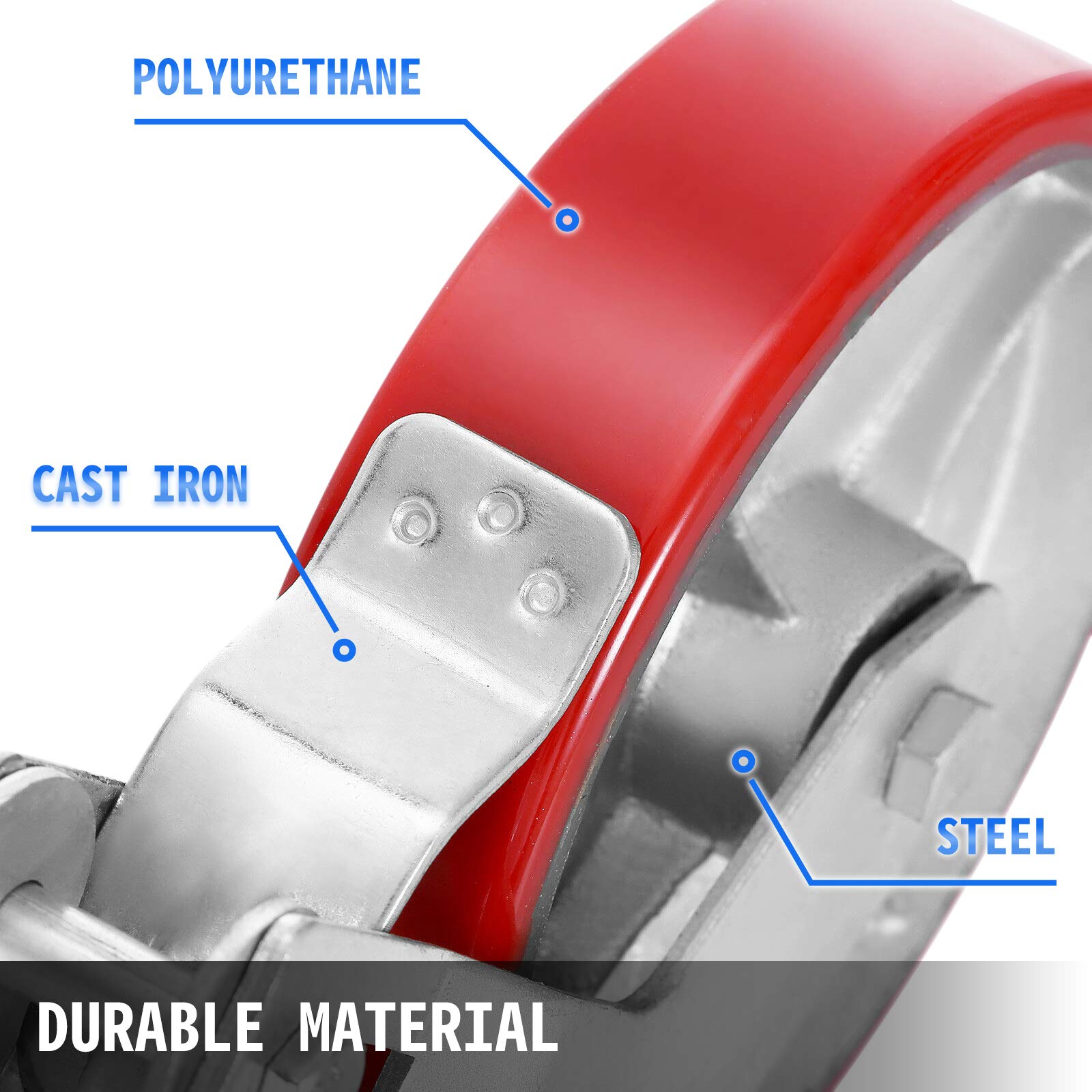 OrangeA Scaffold Casters, 8" (Set of 4) - Scaffolding Wheels Heavy Duty, 4400 Lbs Per Set - Stem Swivel Casters with Brake, Red Polyurethane - Replacement for Scaffold, Shelves, Workbench