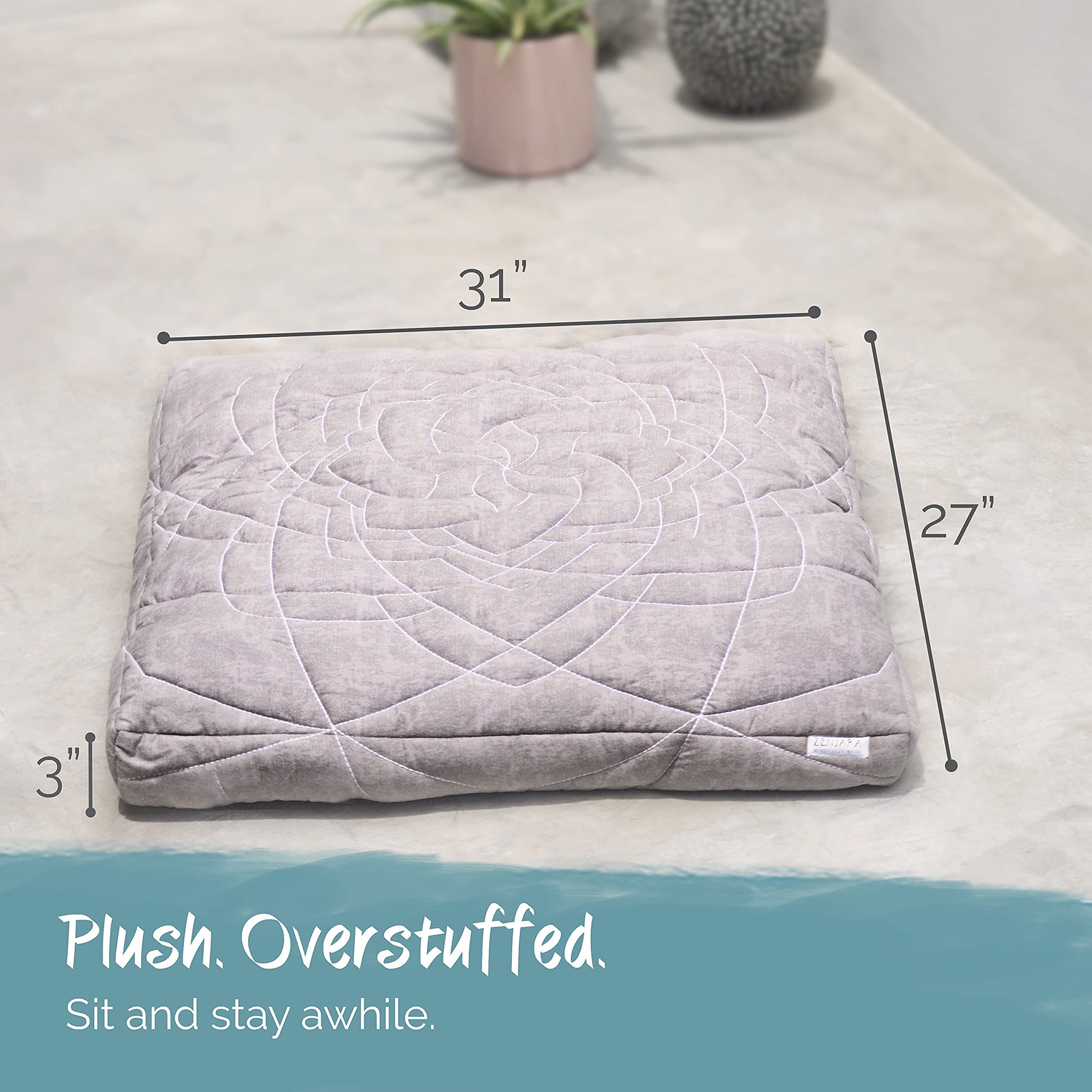 Zenjara Zafu and Zabuton Yoga Meditation Cushion Set | Cloud Grey | Plush and Firm | 100% Cotton Machine Washable Mandala Coversā¦