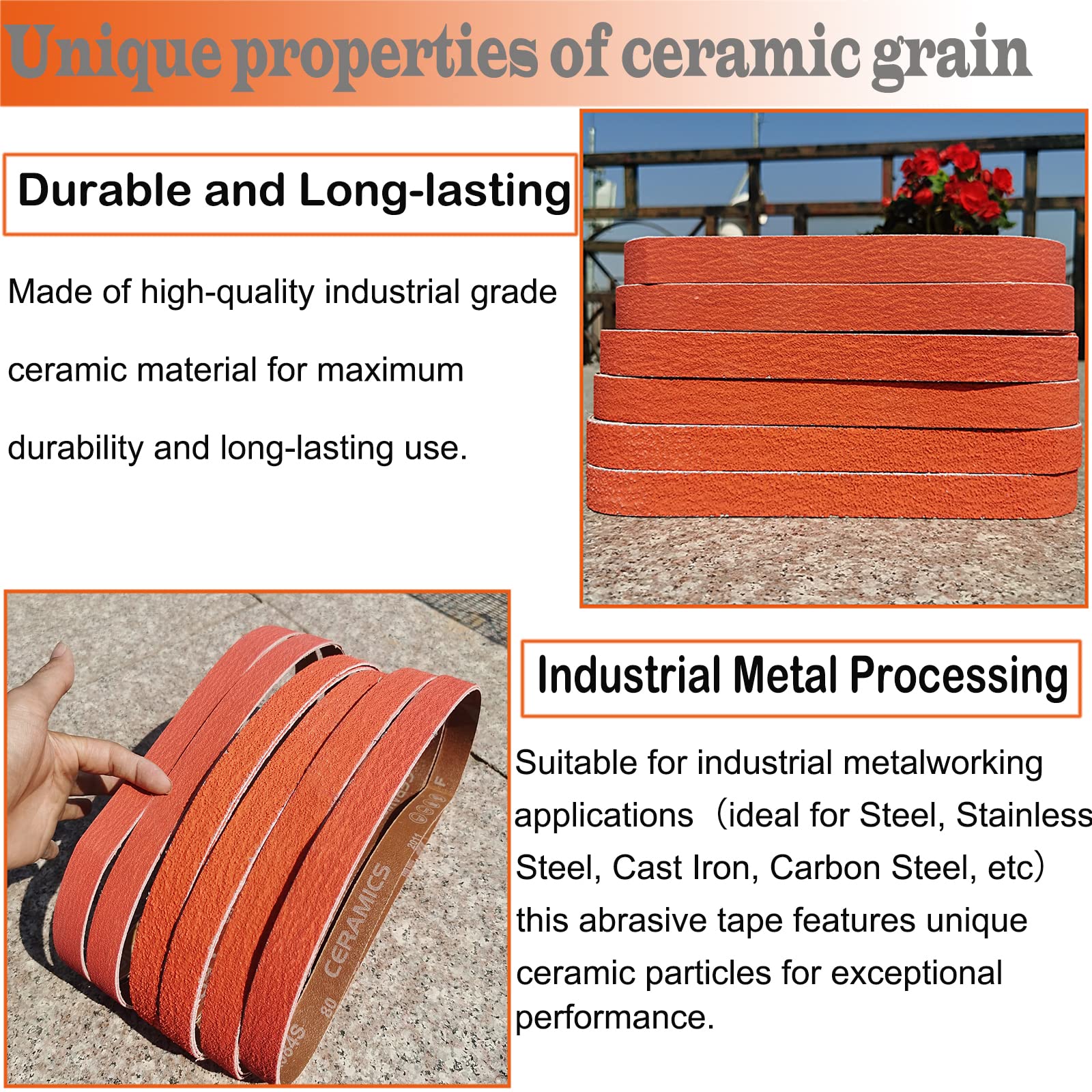 Tonmp 6 Pack 2 x 72 Inch Metal Grinding Ceramic Sanding Belts Kit -1 Pcs Each of 36 40 60 80 100 and 120 Grits Premium Sharpening Sander Belts (2x72 Inch)