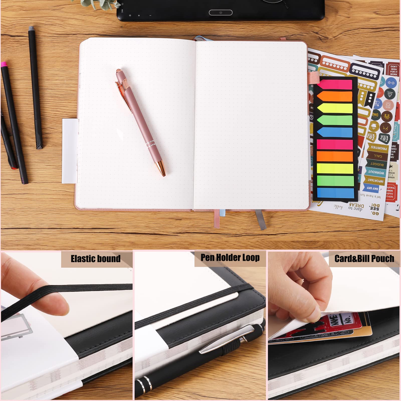 Update Pu Leather Monthly&Weekly Life Planner Organizer Notebook Gratitude Journal Productivity Journal with Pen,12 Colors Fineliner Pen&Stickers Time Management for Men&Women(Lightblue)