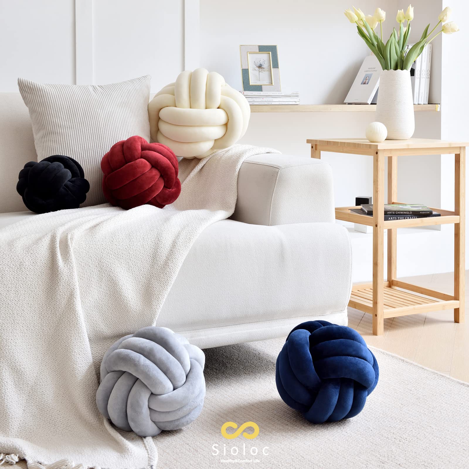 Sioloc Soft knot ball pillows,round throw pillow cushion Home Decoration Plush Pillow,Throw Knotted Pillow Handmade Round Plush Pillow(7.8inches,Ivory)