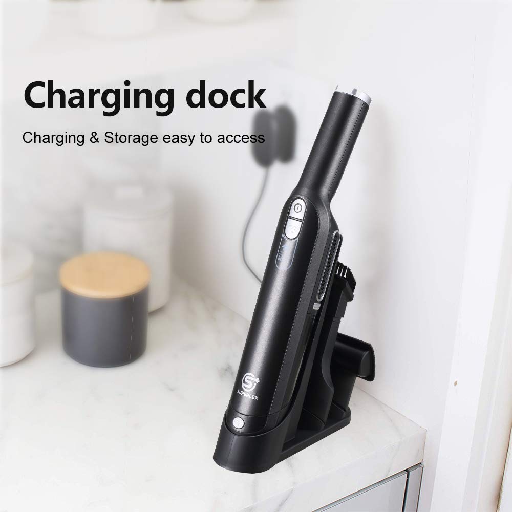 SUPERLEX Handheld Cordless Vacuum Cleaner Rechargeable, Hand Vacuum Cleaner Rechargeable with 2 Suction Modes with Charging Base for Pet, Car, House Cleaning, Furniture, Kitchen