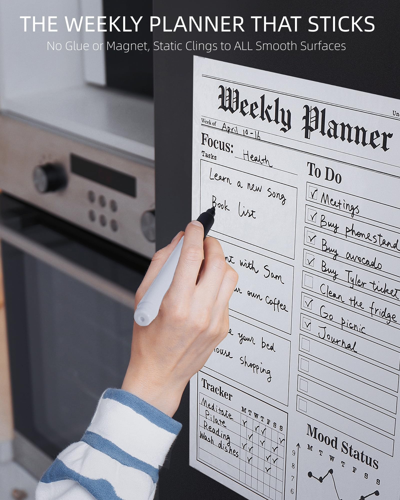 Updated Weekly Planner Magnetic Fridge & Wall, Large Weekly Planner 2023-2024 Dry Erase Sheets, Mood & Habit Tracker Weekly Calendar Pad Tear Off, 60 Pages for Up to One Year Use, 21"x15"