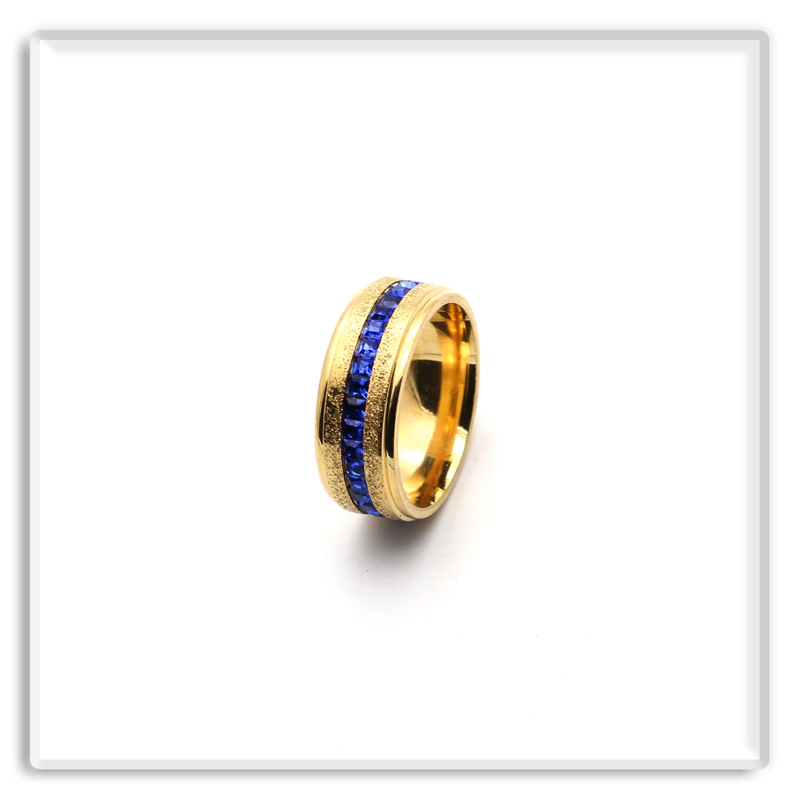 Xusamss 18K Gold Plated Ring One Row Blue Crystal Ring Stainless Steel Band Ring(Gold(7))