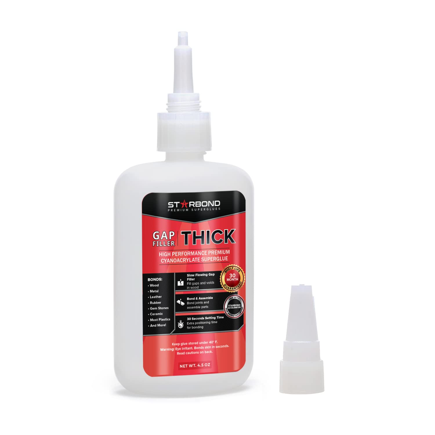 Premium Grade Cyanoacrylate (CA) Super Glue by STARBOND"Gap Filler" Thick Adhesive (4.5 oz) and Pump Accelerator/Activator (8oz) Bundle for Carpentry, Woodworking, Hobby Models, Archery Fletching