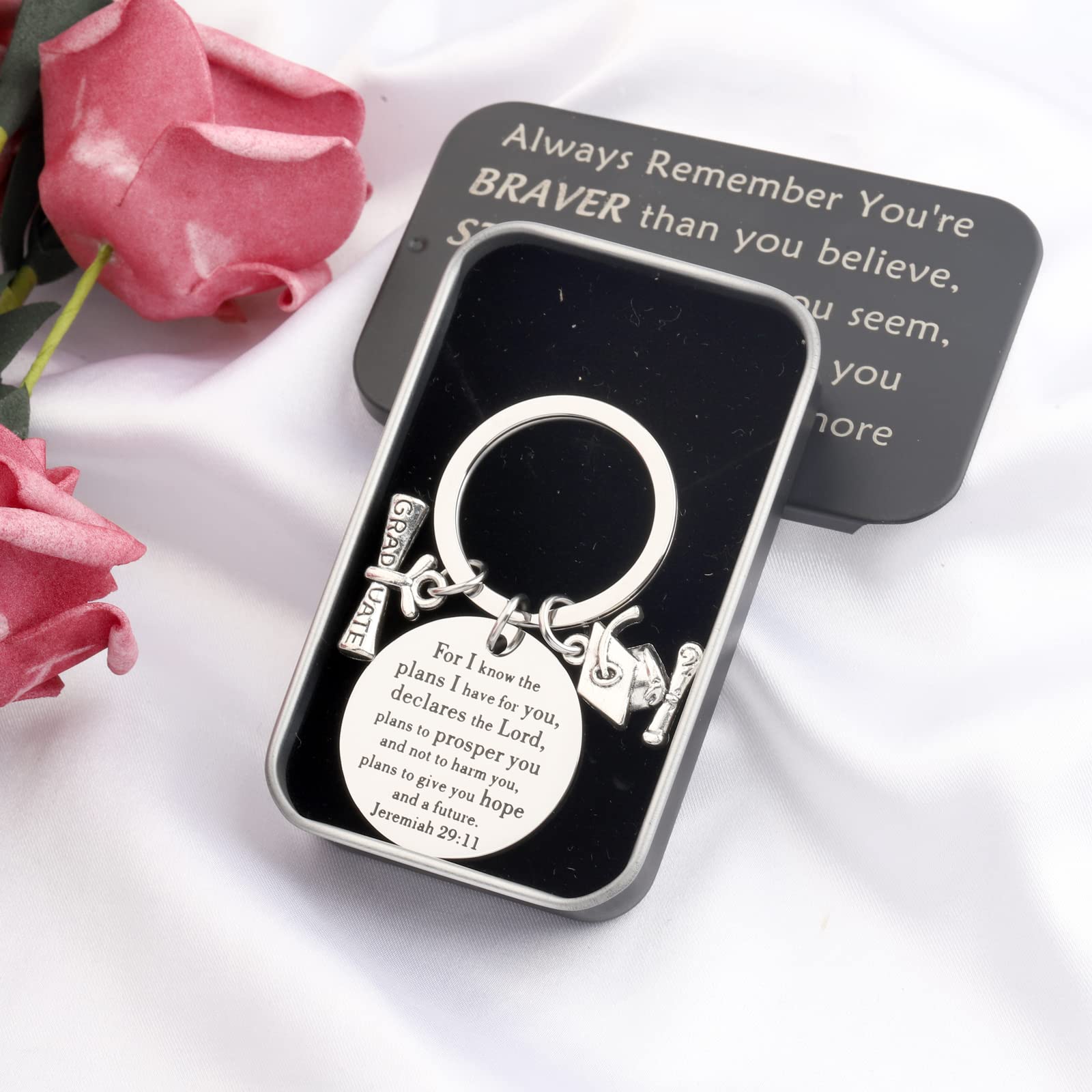 WSNANG Graduation Gift Jeremiah 29:11 Keychain Bible Verse Inspiratioan Gift for Student Graduation Religious Gifts (29:11 grad ky-box)