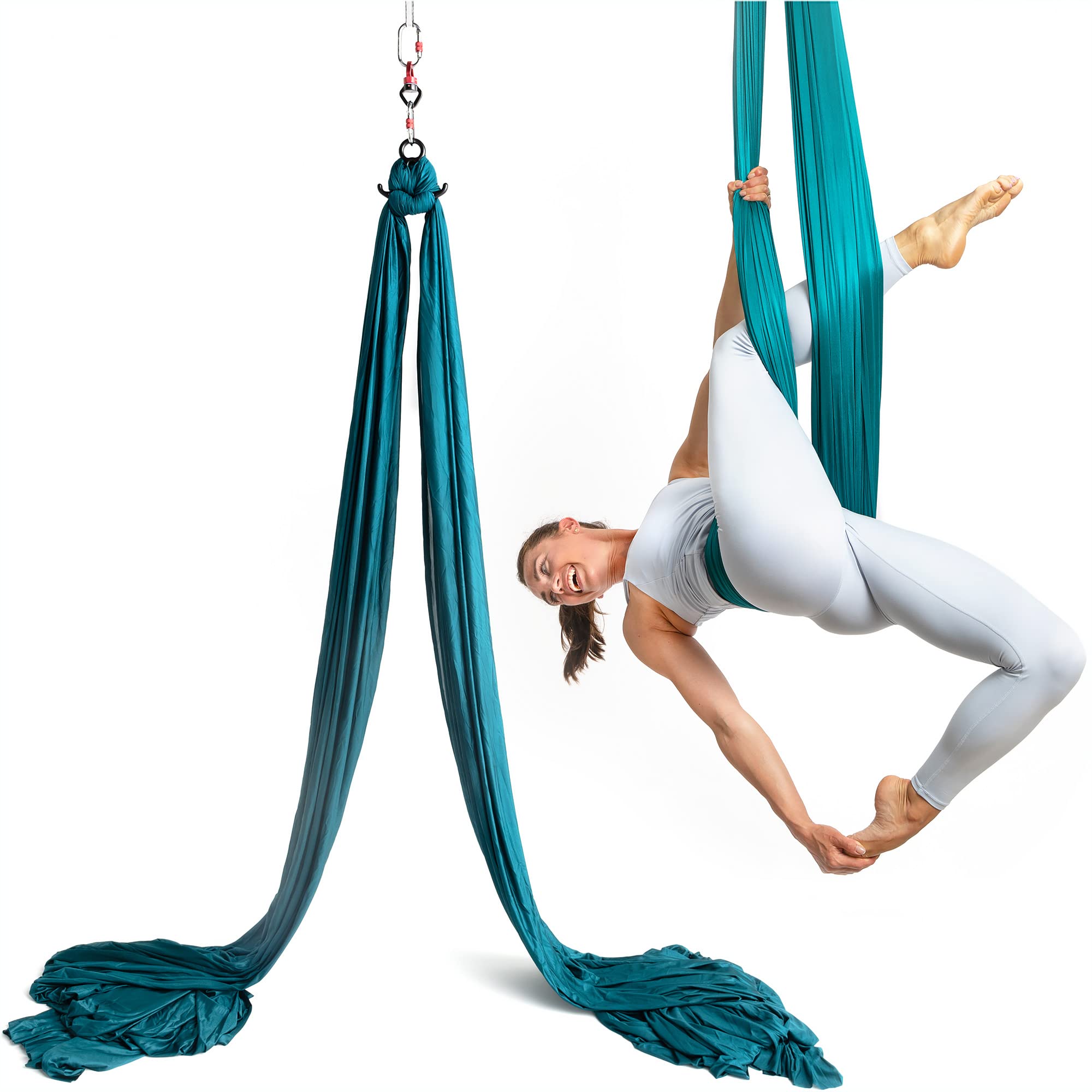 Victorem Aerial Silks - 11 Yards, Premium Nylon, Low-Stretch, Yoga Hammock, All Hardware Included, Dark Turquoise, Classic Style