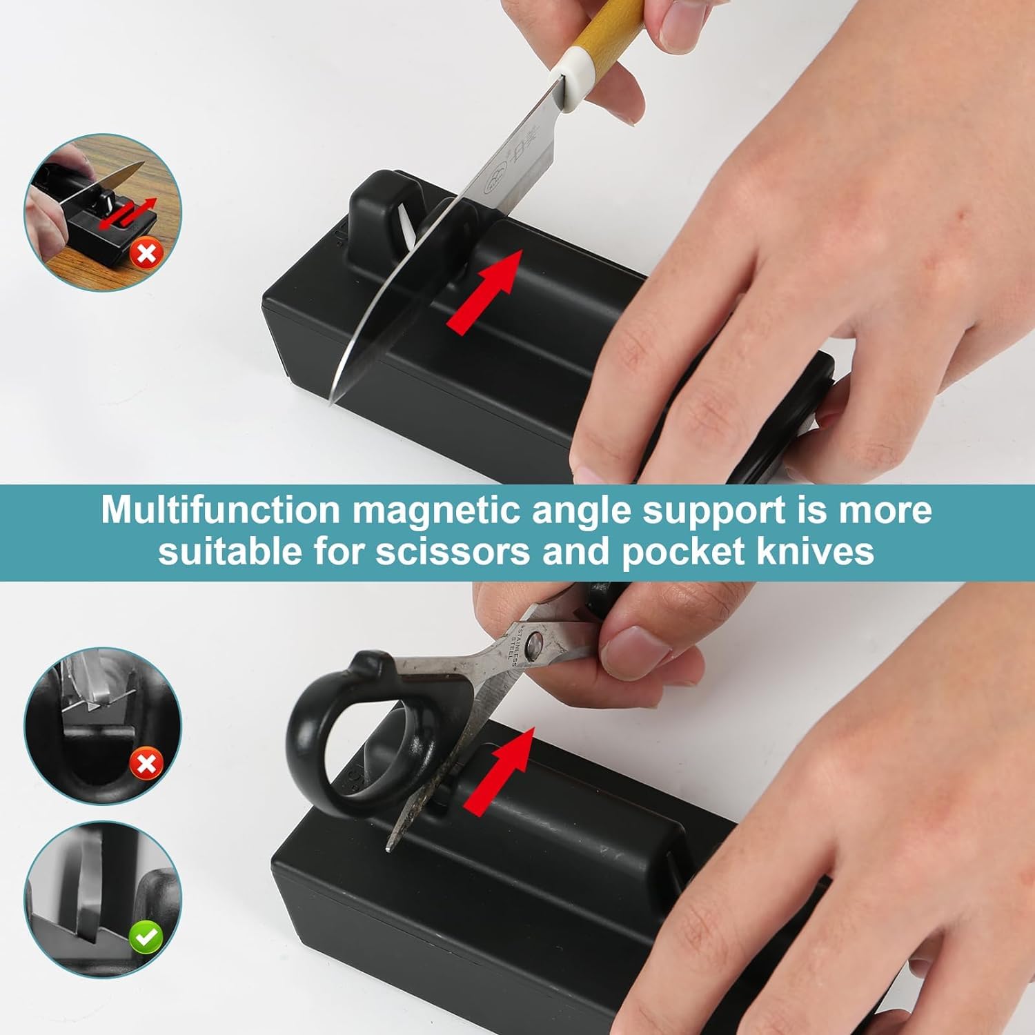 Roller Sander Knife Sharpener, Kitchen Knife Scissors Sharpening Tool with Diamond and Ceramic Discs, 15/20° Multifunctional Magnetic Angle Base for Kitchen Knives, Chef's Knife Set