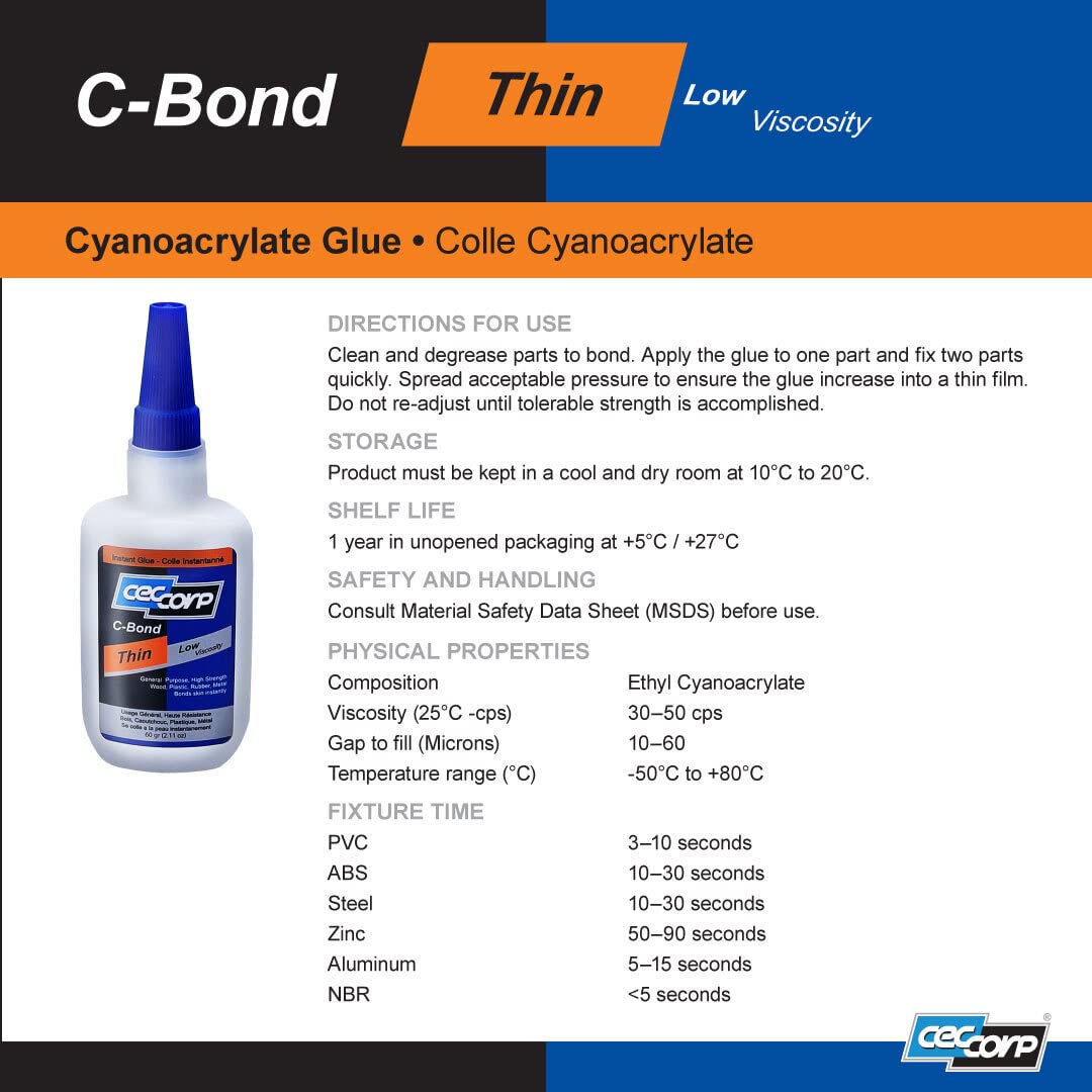 Super Glue C-Bond Thin Cyanoacrylate Adhesive by CECCORP – (60 Grams / 2.11 oz.) – All Purpose CA Glue