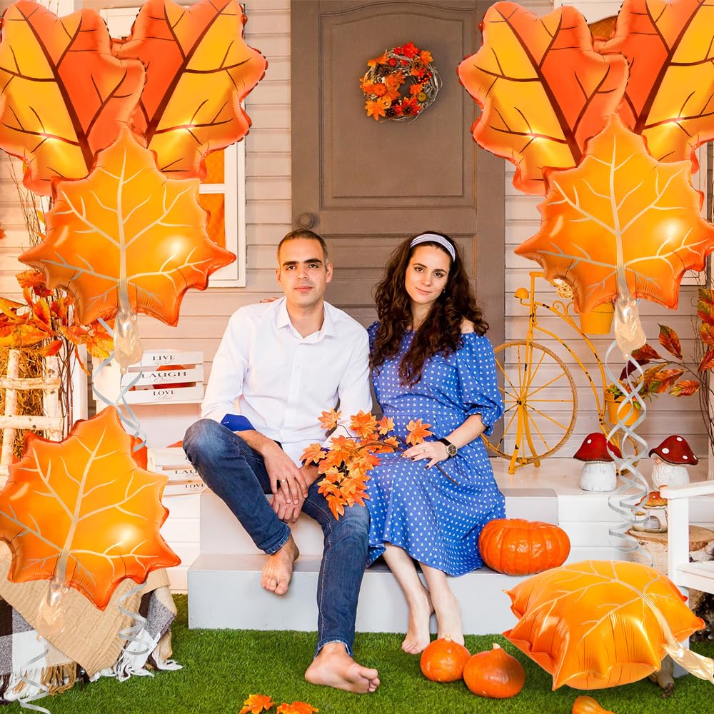 YUJUN 11PCS Fall Thanksgiving Balloons, Maple Leaves Shaped Mylar Foil Balloons for Thanksgiving Autumn Home Theme Decoration Party Supplies(2 Styles)