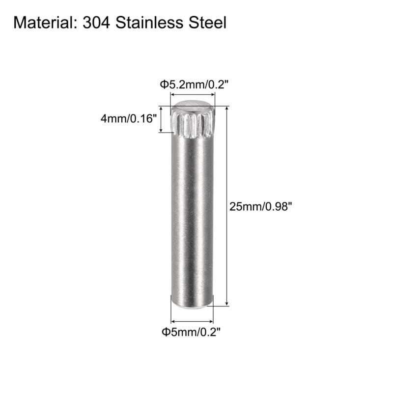 Tool parts 5x25mm 304 Stainless Steel Dowel Pins - 5Pcs Knurled Head Flat End Dowel Pin