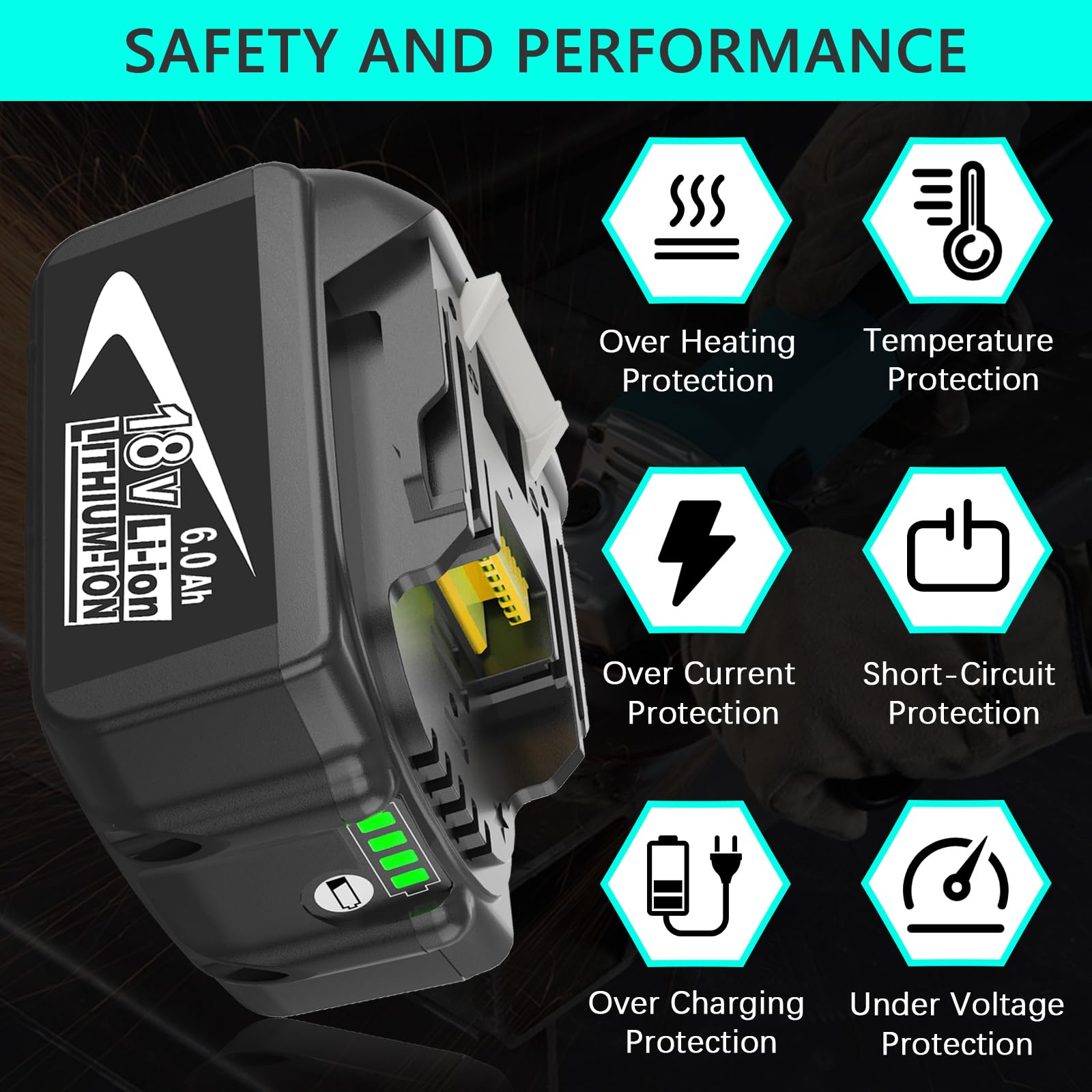 Upgrade to 6.0Ah Replacement for Makita 18V Battery Compatible with BL1860B 18V Battery Lithium-ion BL1850B BL1840B BL1830B BL1815B LXT-400 Cordless Power Tools with LED Indicator(Black)