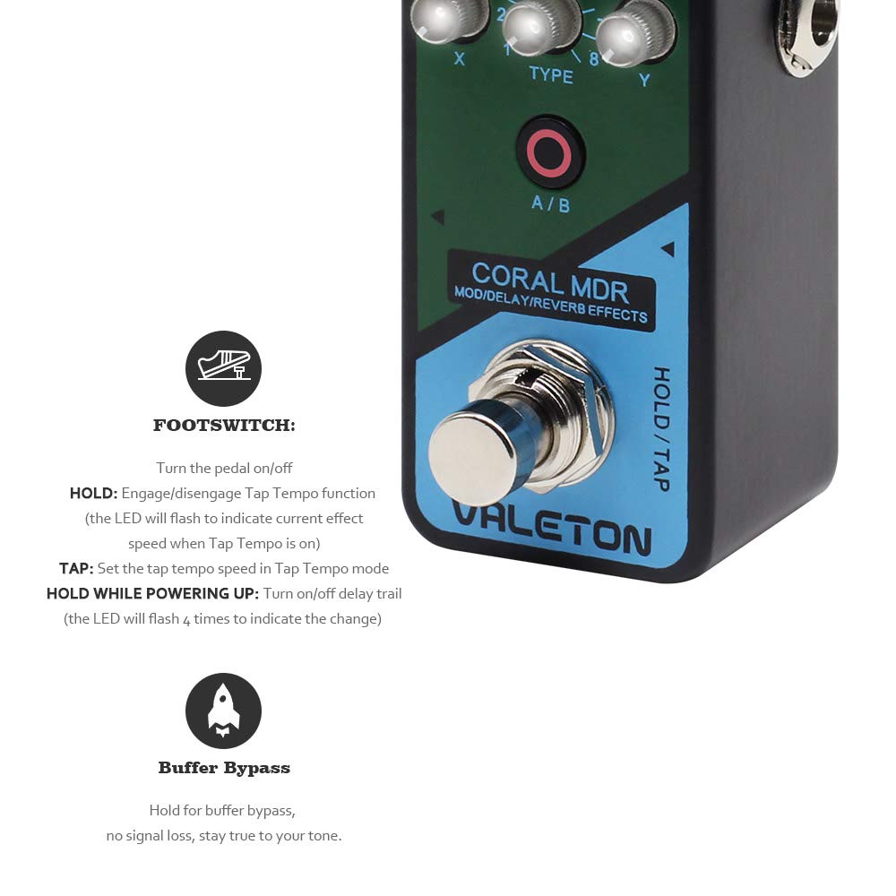 Valeton Coral MDR Digital Chorus Modulation Delay Reverb Multi Effects Guitar Pedal