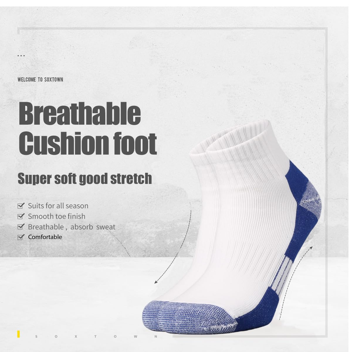 SOX TOWN Moisture Wicking Performance Work Boots Heavy Cushion Low Cut Socks Men 10 Pack(WhiteBlue L)