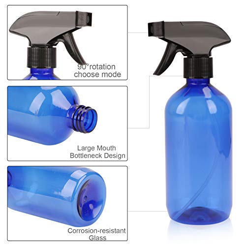 Spray Bottles 10oz,Plastic Spray Bottle with Black Trigger Sprayer & Lids, Woaiwo-q Empty Refillable Container for Cleaning Water, Essential Oils, (bule 6 Pcs)