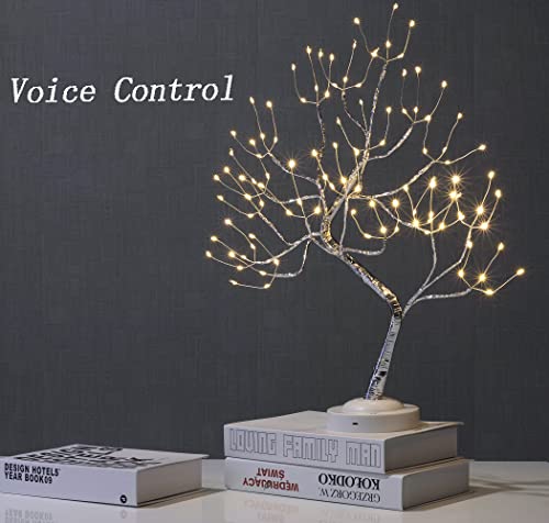 Tabletop Tree Light Artificial Tree 108 LED Fairy Tree Lamp with Sound Reflection Battery/USB Operated for Indoor Home Decoration (Warm White)